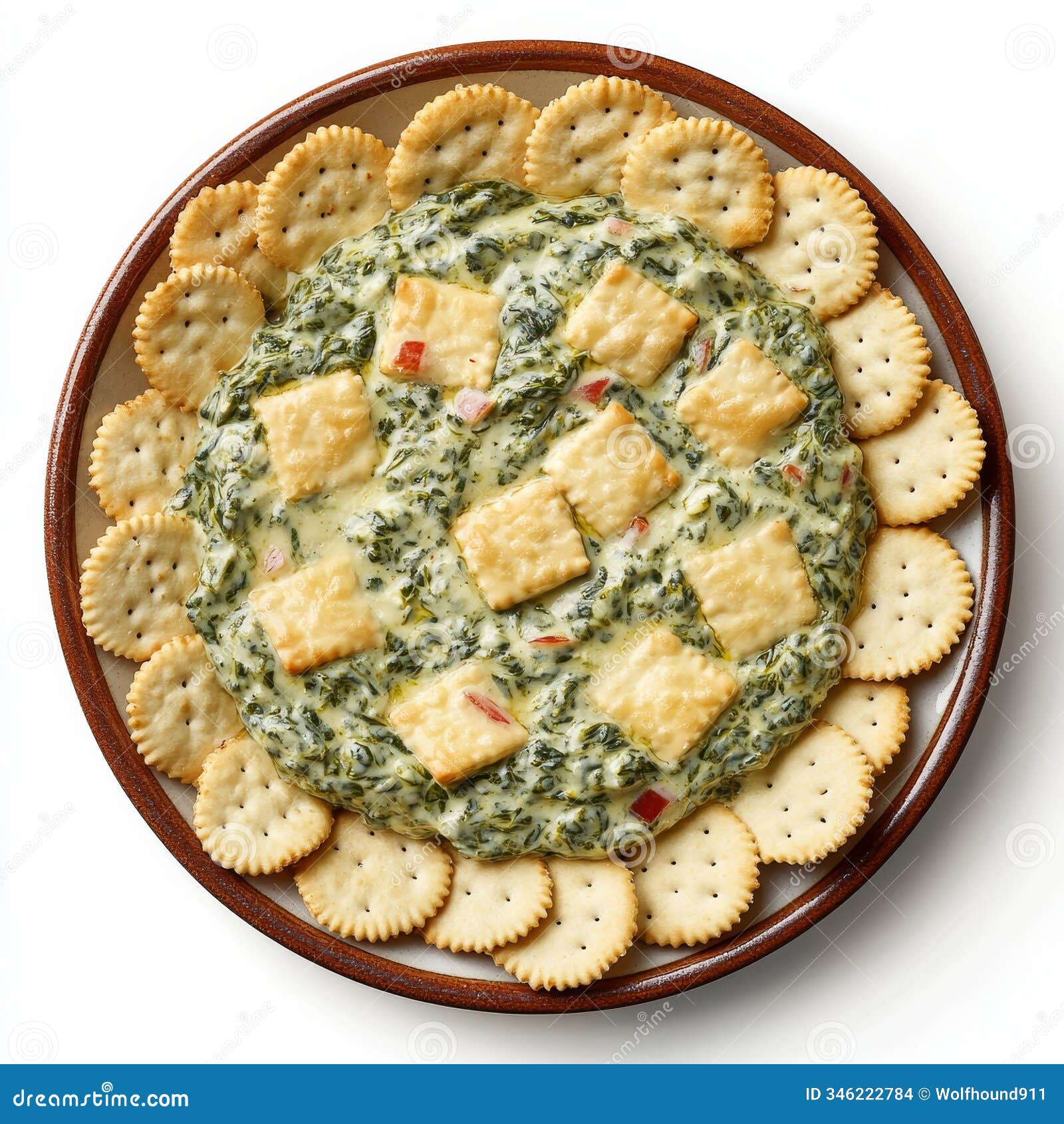 A Plate of Creamy Spinach Dip with Crackers, Isolated on a White Stock ...