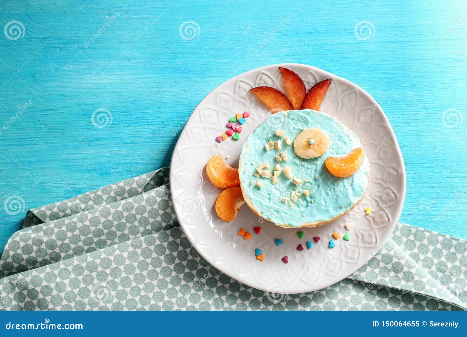 Plate With Creative Toast For Children On Color Background Royalty-Free ...