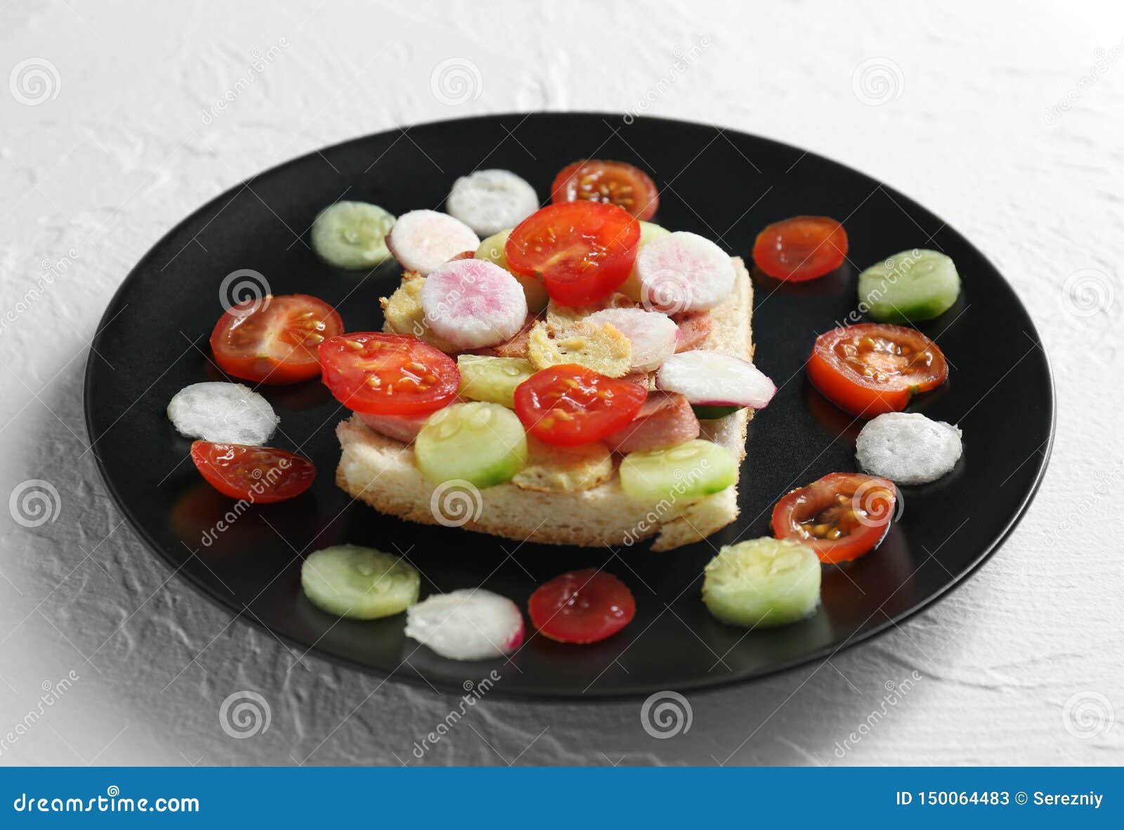 Plate with Creative Toast with Vegetables for Children on Textured ...