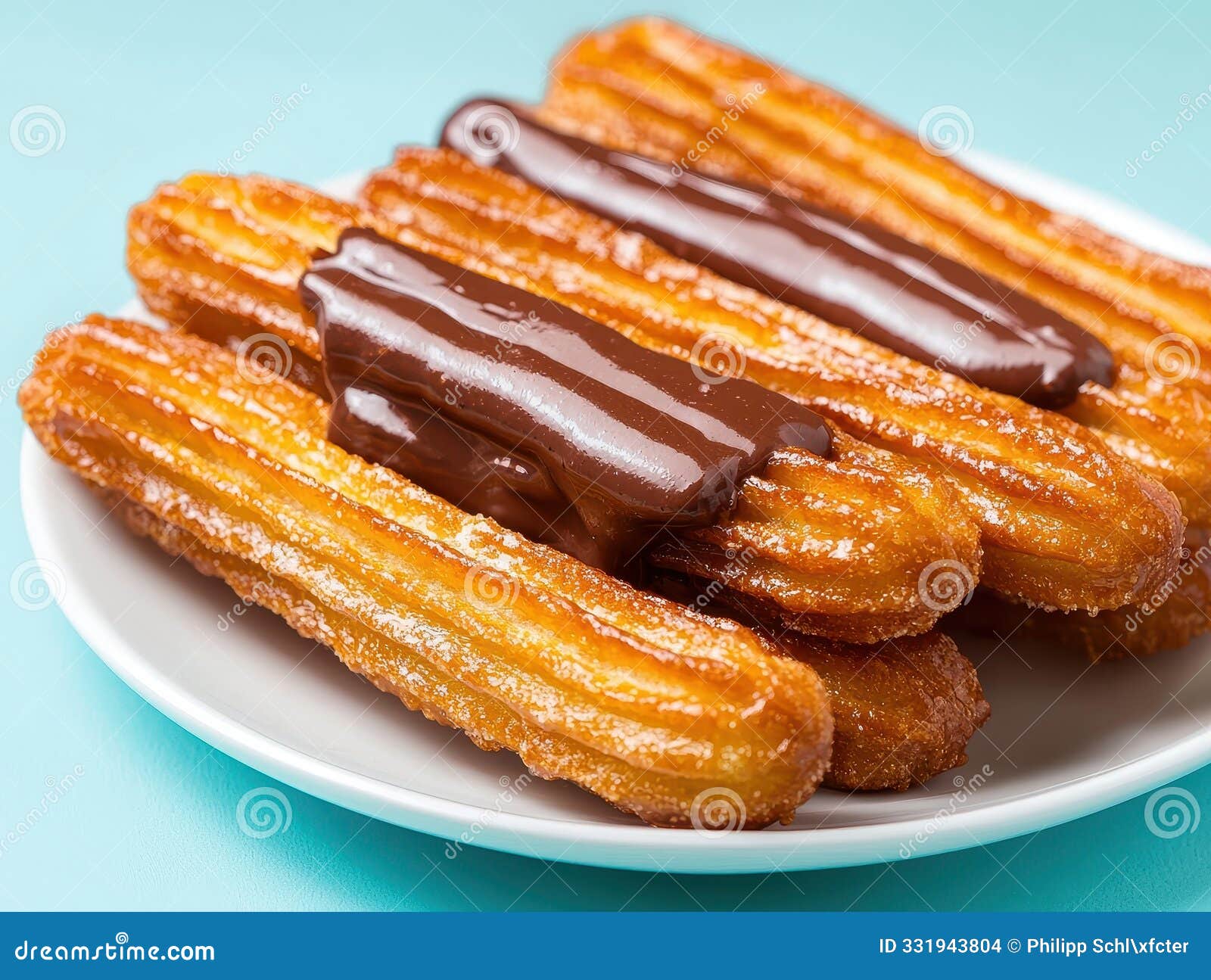 Plate of Crispy Churros Topped with Rich Chocolate Drizzle on a Light ...