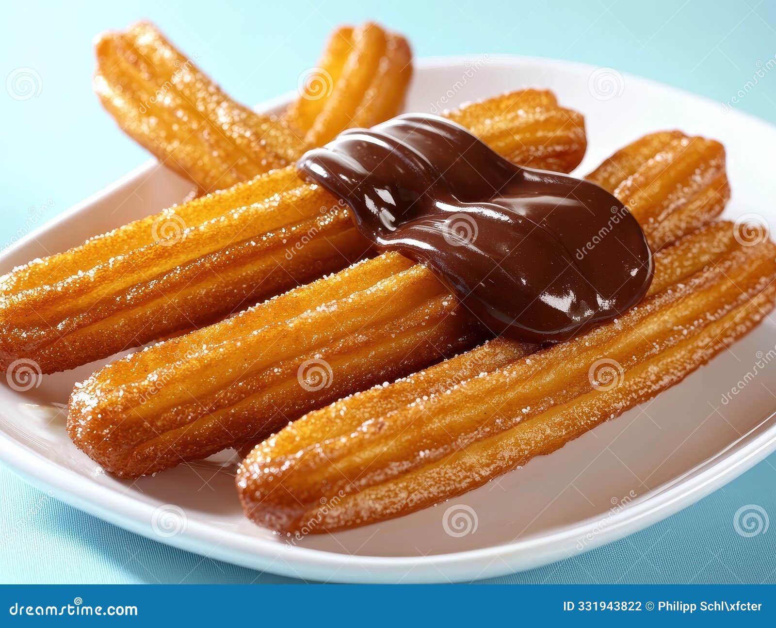 Plate Of Crispy Churros Topped With Rich Chocolate Drizzle On A Light ...