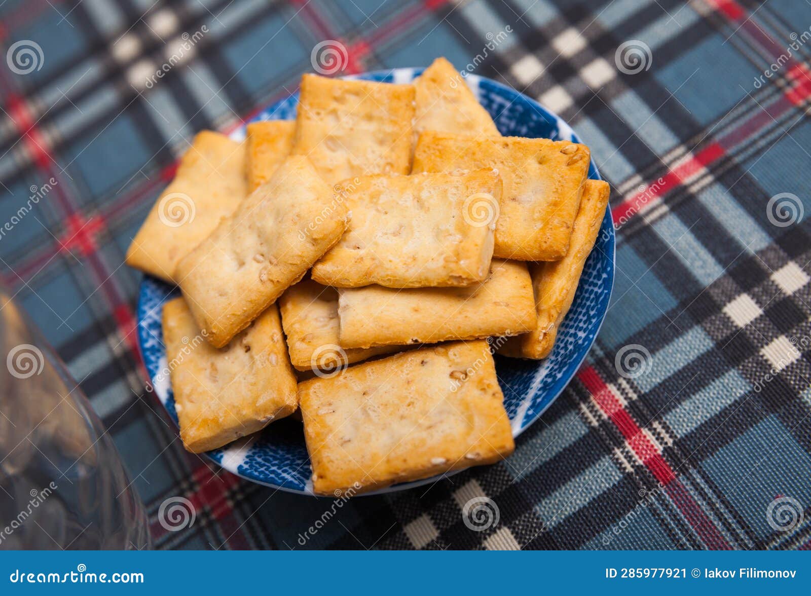 Plate of Crispy Salted Crackers with Sesame on Table Stock Image ...