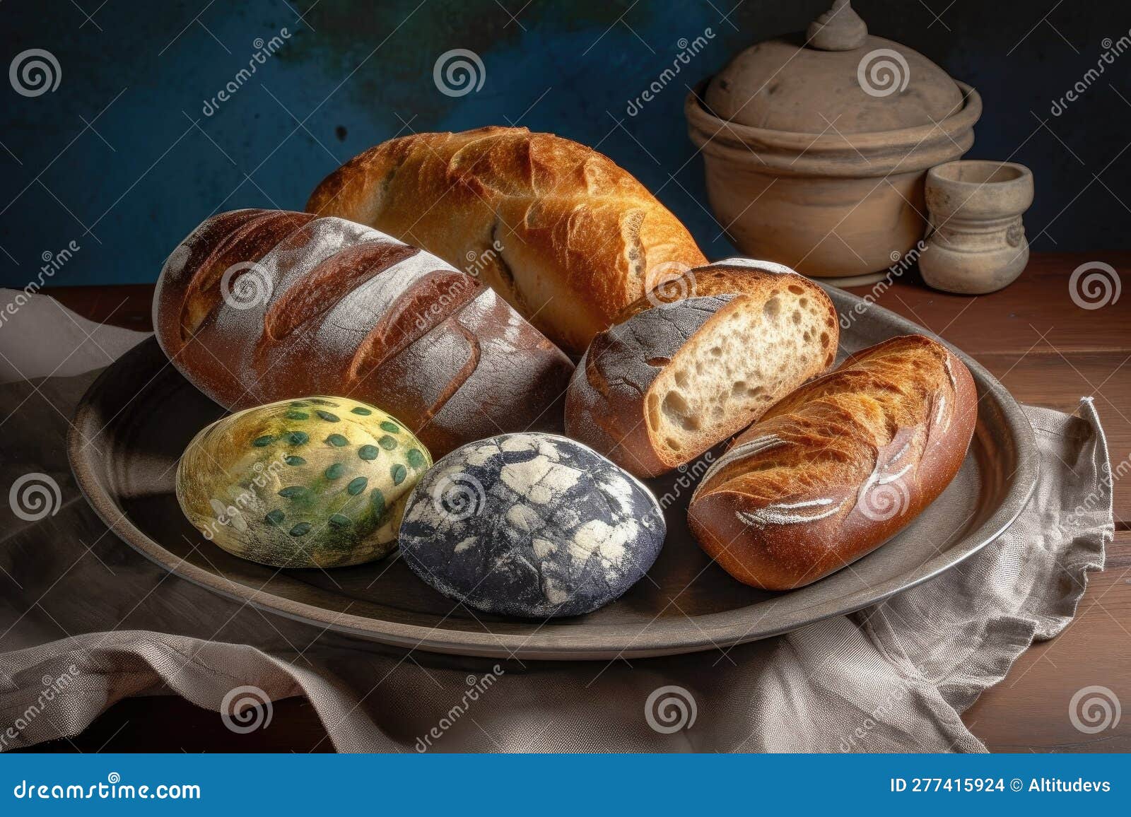 Plate of Crusty Loaves, Each with Unique Shape and Texture Stock ...