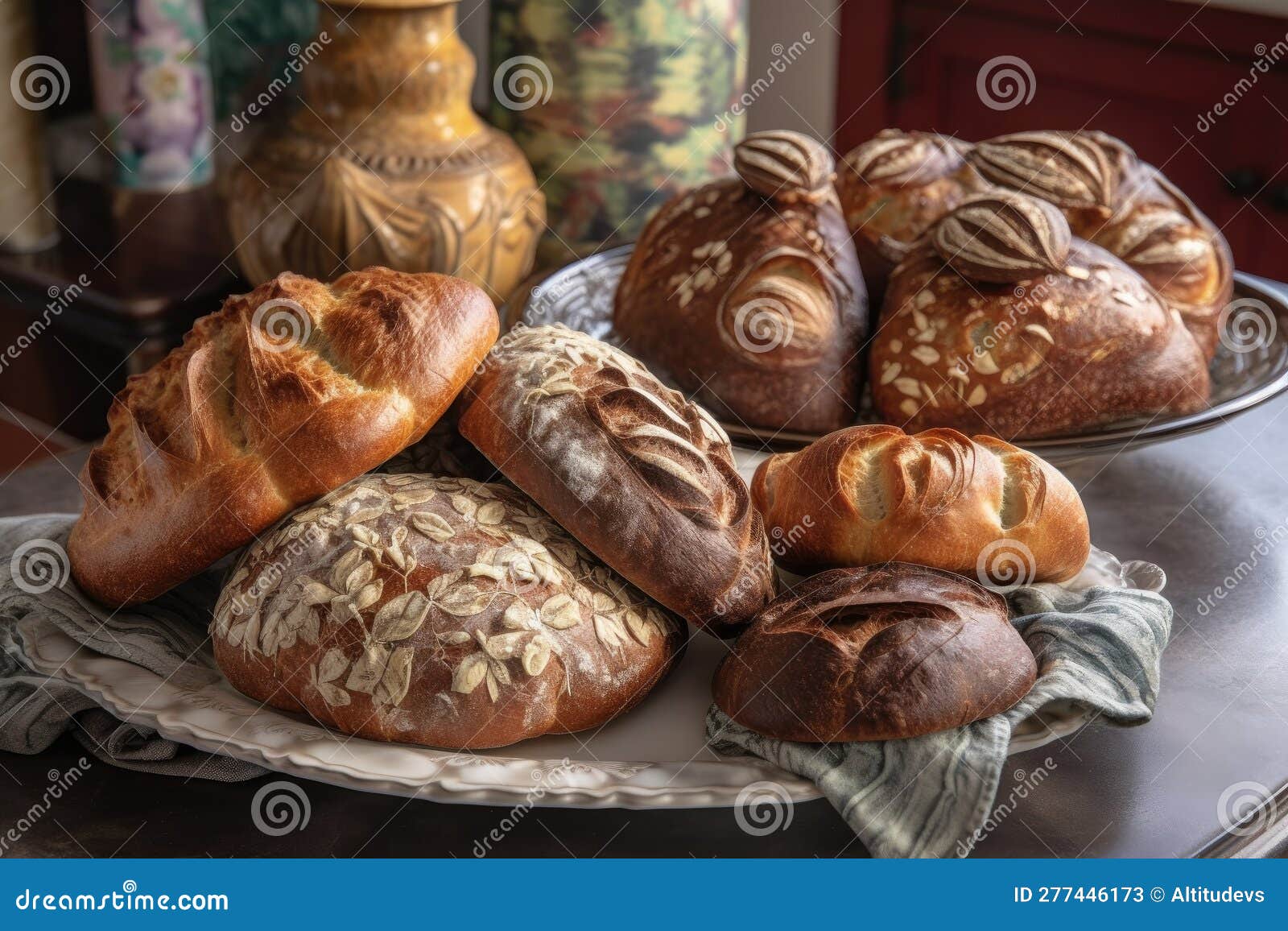 Plate of Crusty Loaves, Each with Unique Shape and Texture Stock Image ...