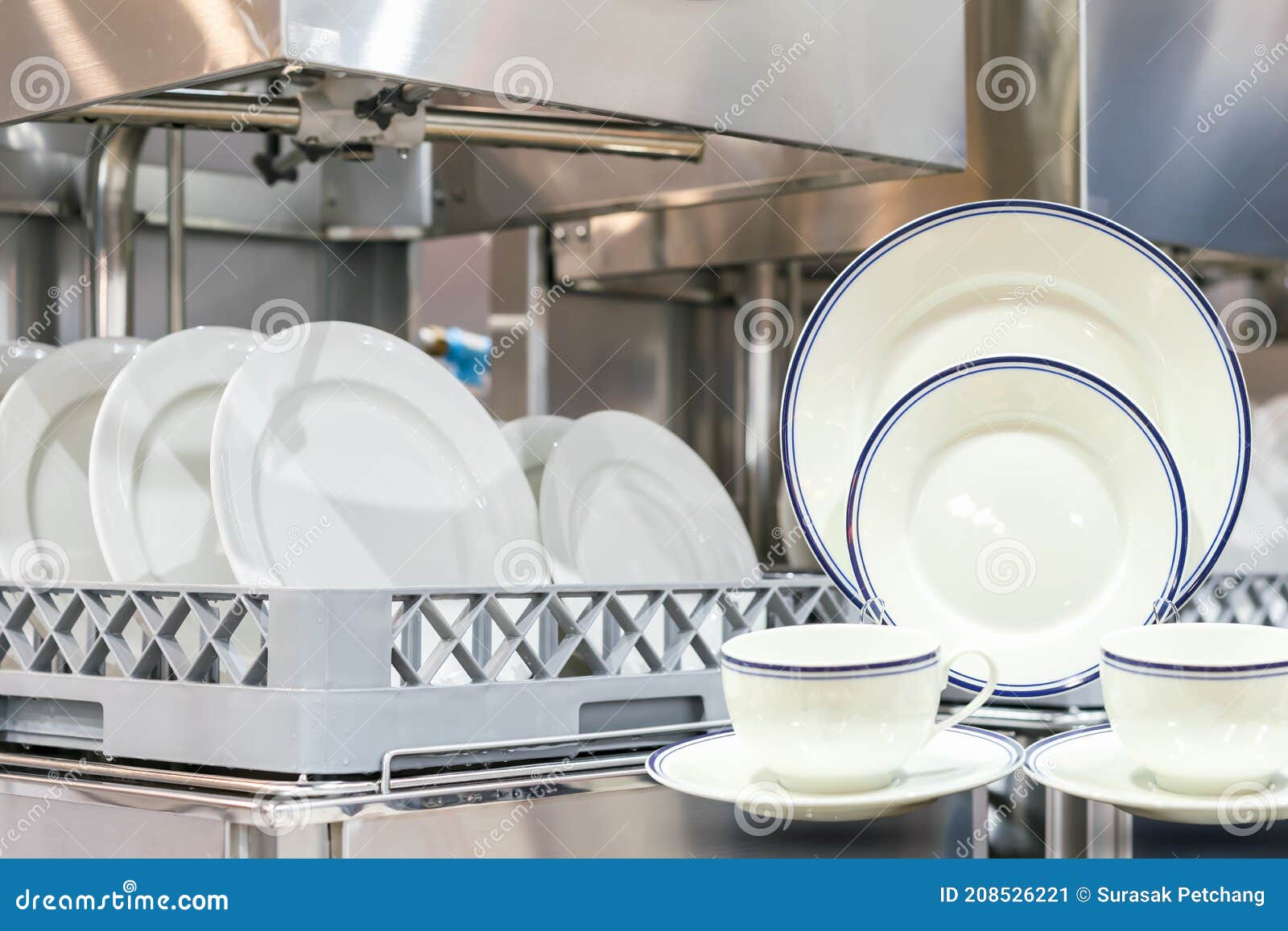 Plate Cup Set and Many White Plate on Basket in Automatic Dishwasher ...