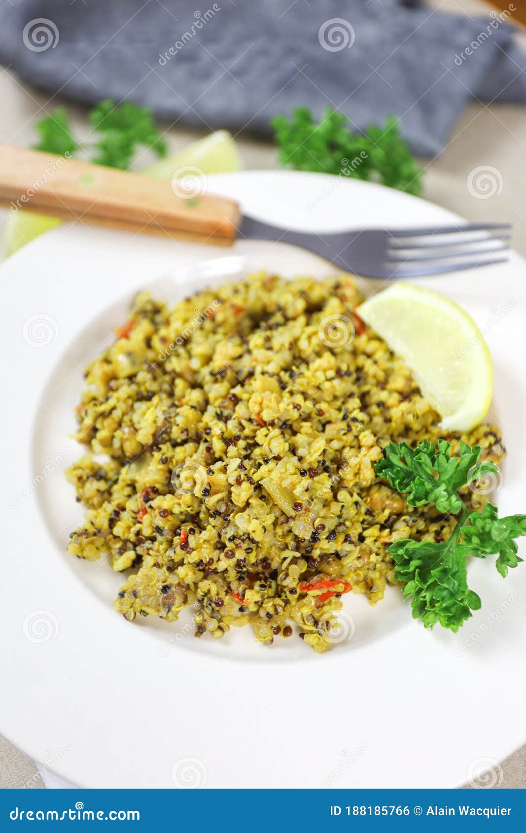Plate of curry quinoa stock photo. Image of dish, table - 188185766