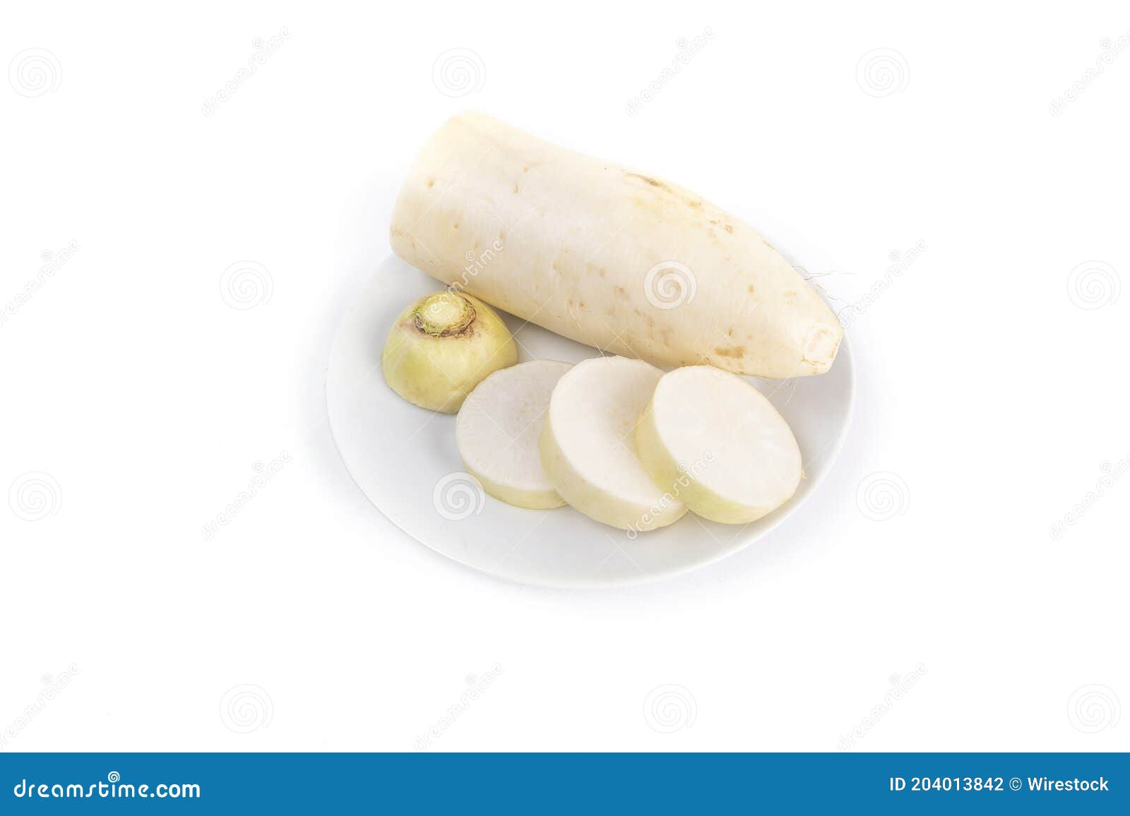Plate of Cut White Radish Isolated on a White Background Stock Photo ...