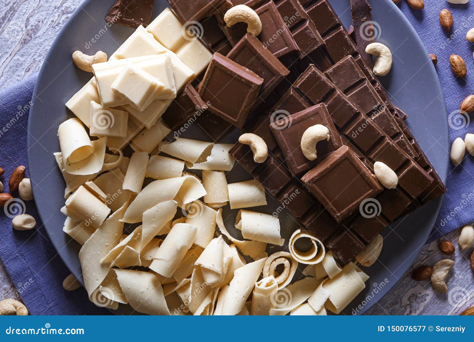Plate with Dark and White Chocolate on Table, Top View Stock Image ...