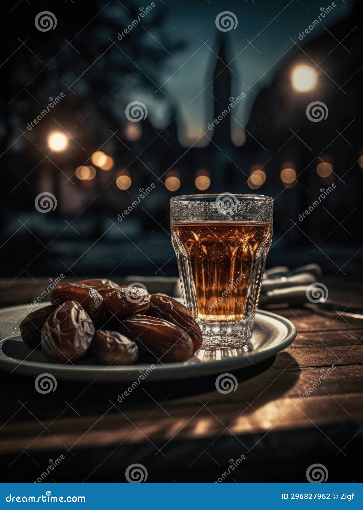 Plate with Dates and a Glass of Tea Stock Illustration - Illustration ...