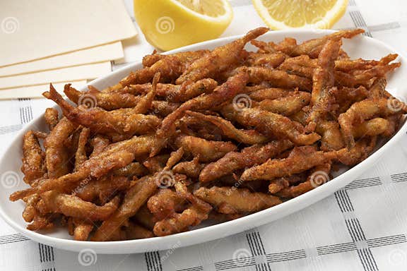 Plate with Deep Fried Smelt Fish Close Up Stock Photo - Image of baked ...