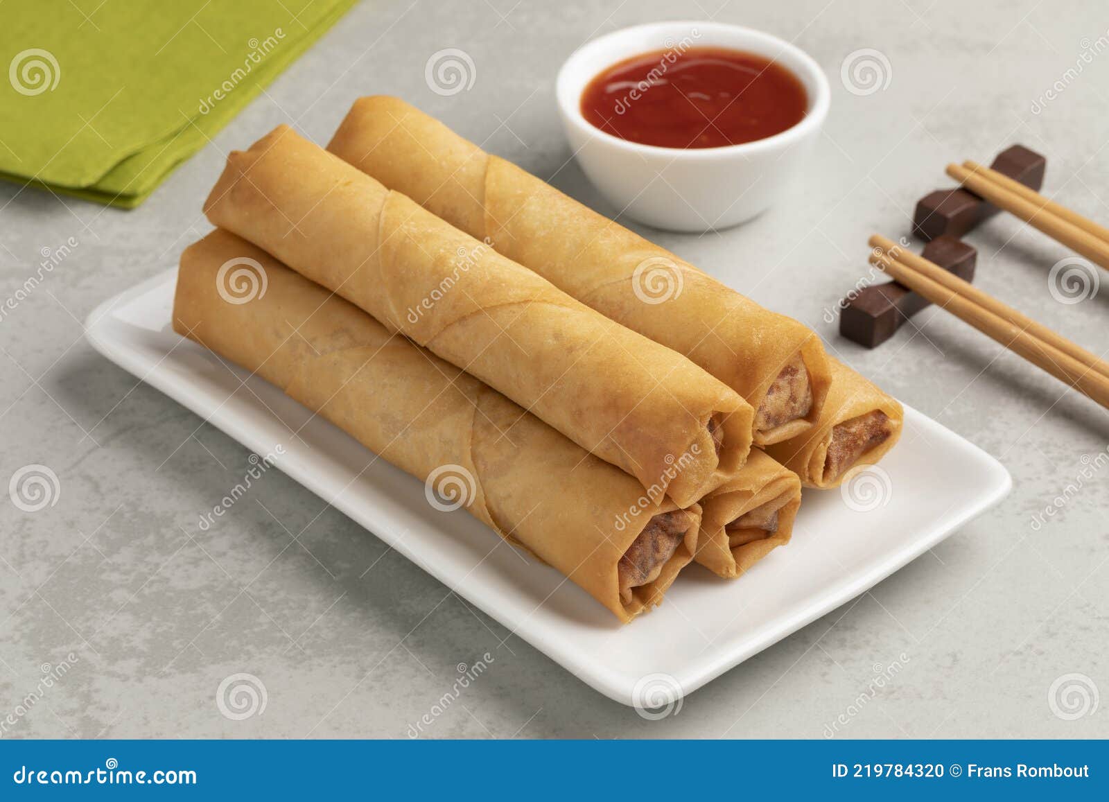 Plate with Deep Fried Vietnamese Egg Rolls and Sauce Stock Photo ...