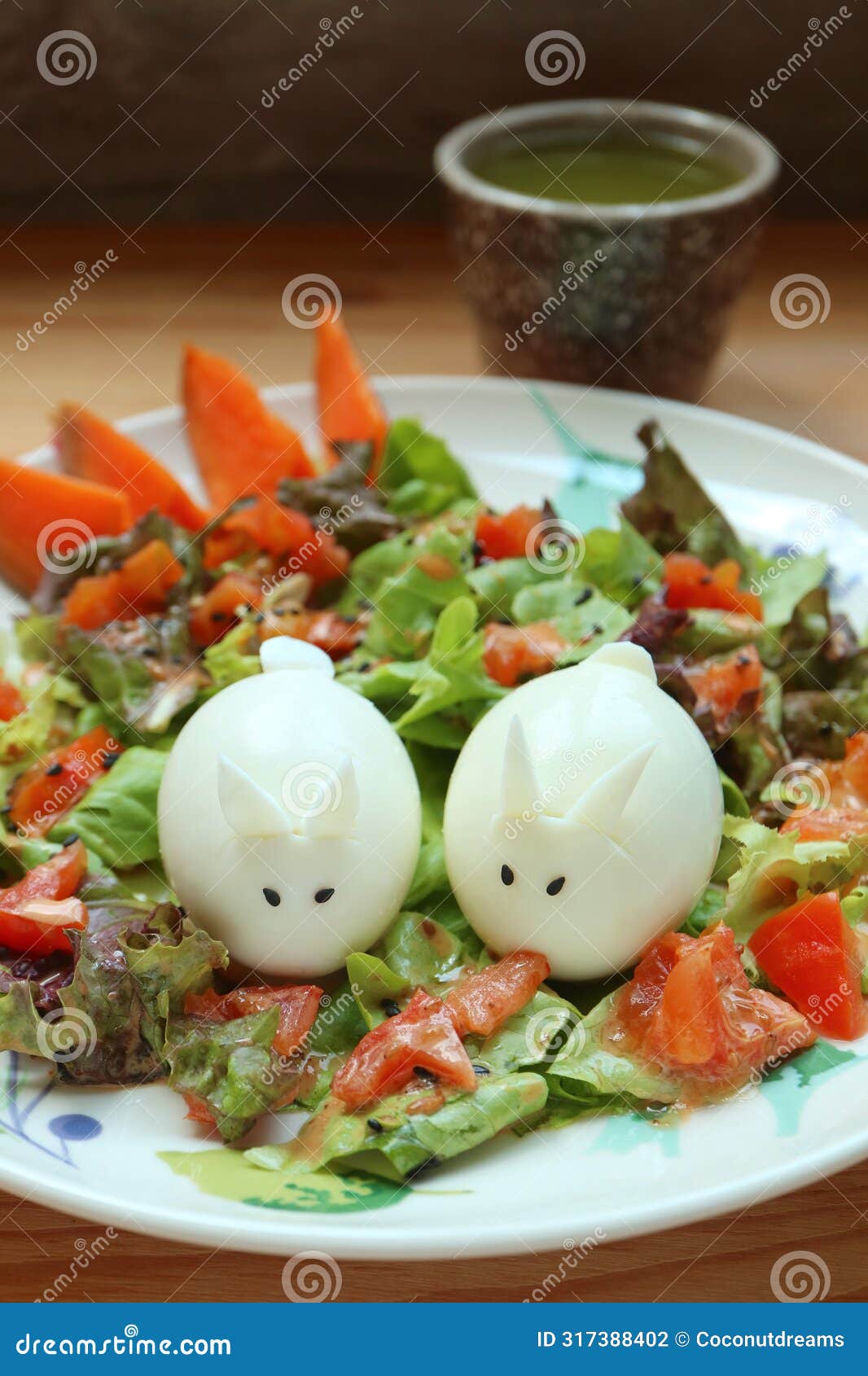 Plate of Green Salad with a Pair of Bunny Shaped Hard Boiled Eggs Stock ...