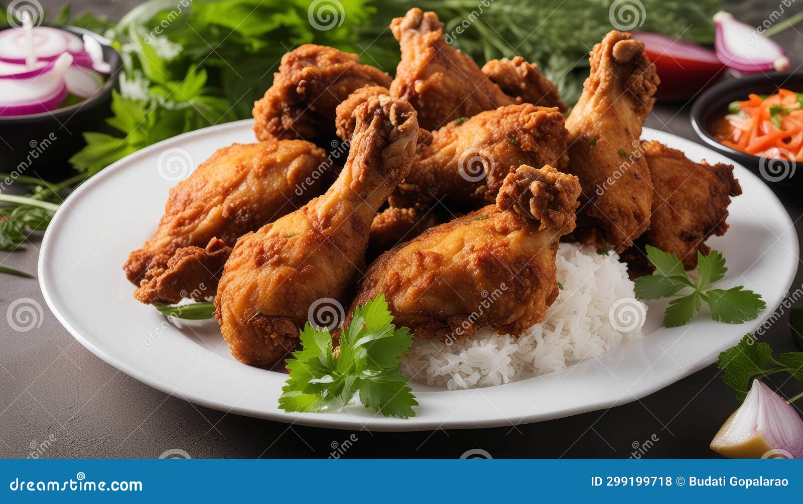 A Plate of Delicious Chicken Wings with Rice and Herbs Stock ...