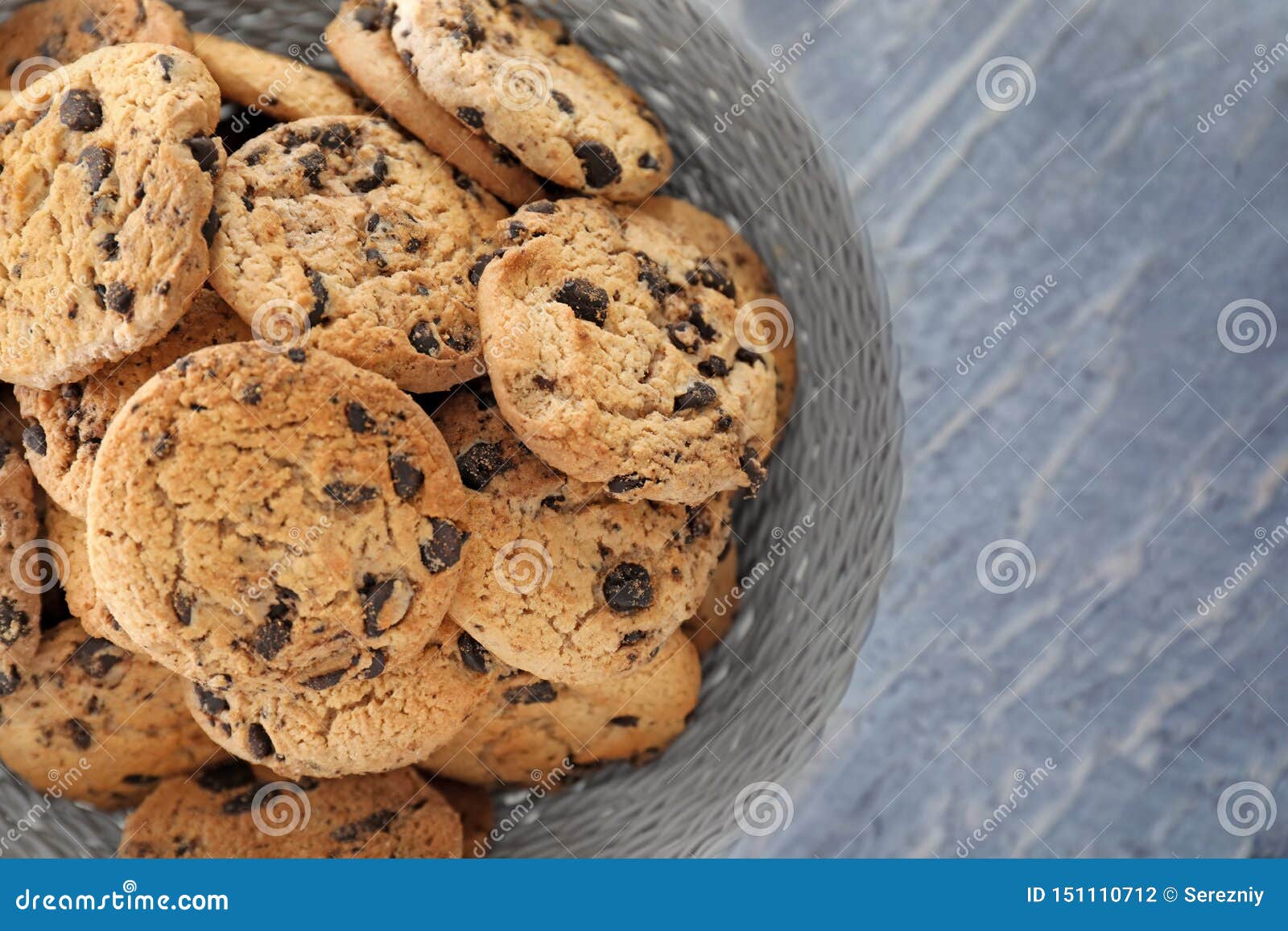 Plate with Delicious Chocolate Chip Cookies on Table, Top View Stock ...
