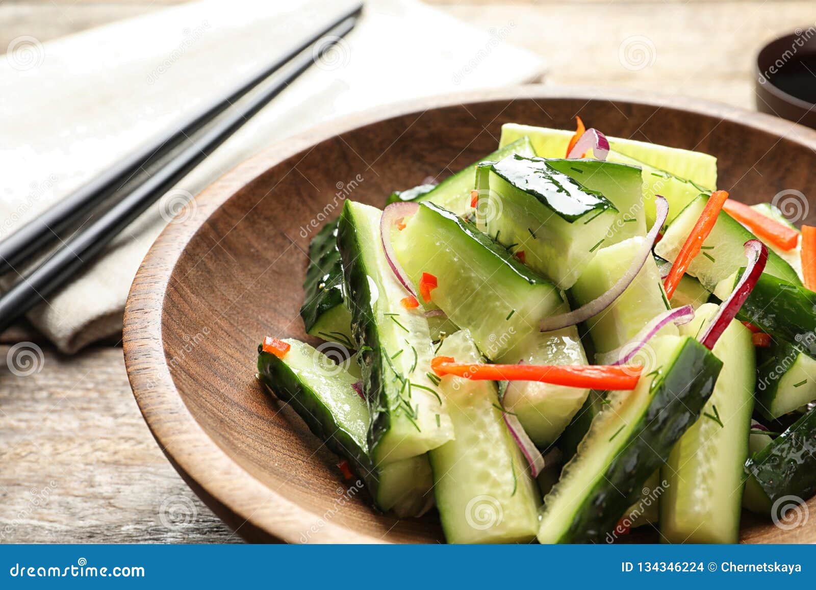 Plate with Delicious Cucumber Salad on Table Stock Photo - Image of ...
