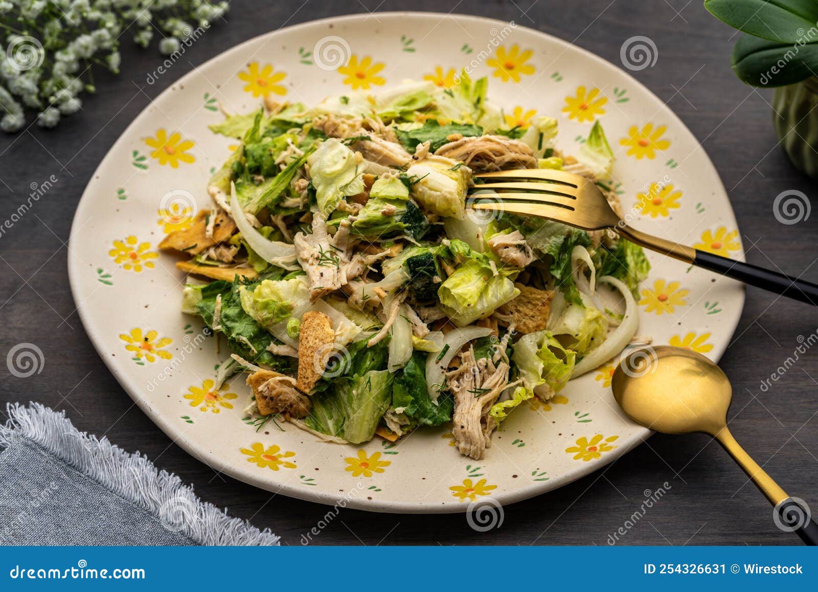 Plate of Delicious Fattoush with Chicken Stock Image - Image of dinner ...