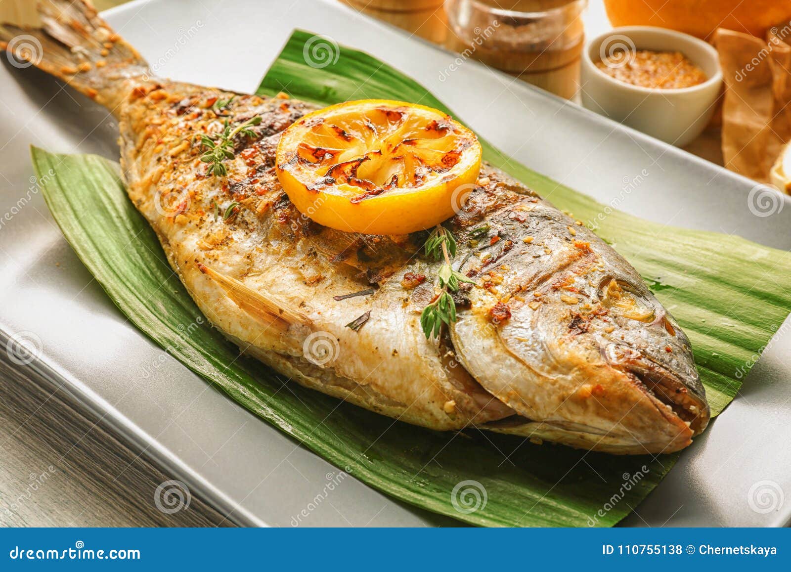 Plate with Delicious Fried Fish Stock Photo - Image of delicious ...