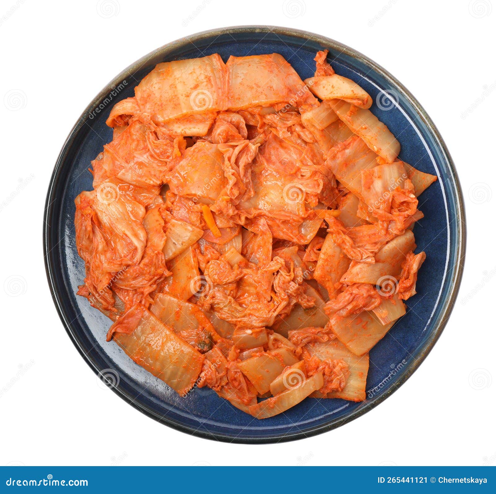 Plate of Delicious Kimchi with Chinese Cabbage Isolated on White, Top ...