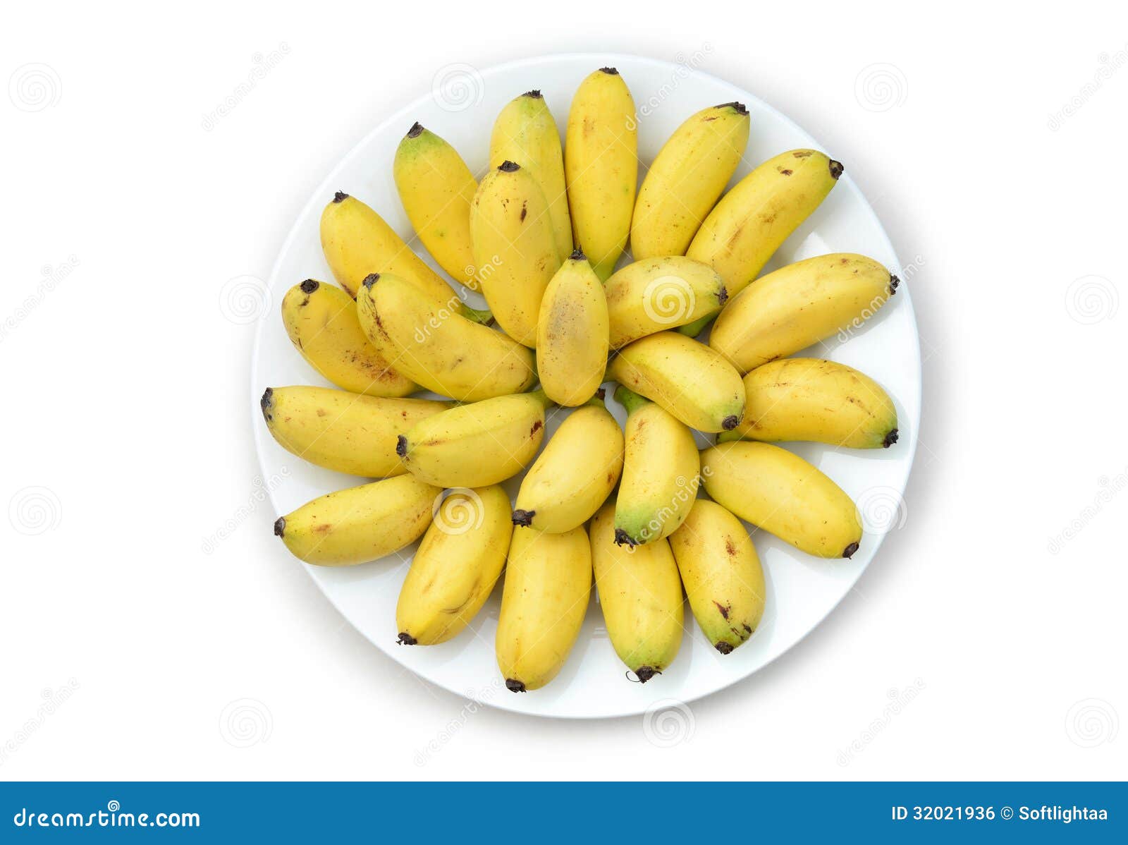On the Plate Delicious Little Bananas Isolated on White Stock Photo ...