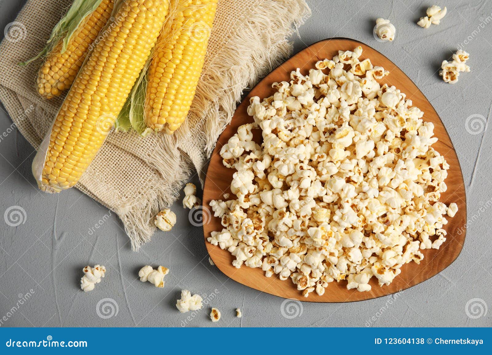 Plate with Delicious Popcorn and Cobs Stock Photo - Image of food ...