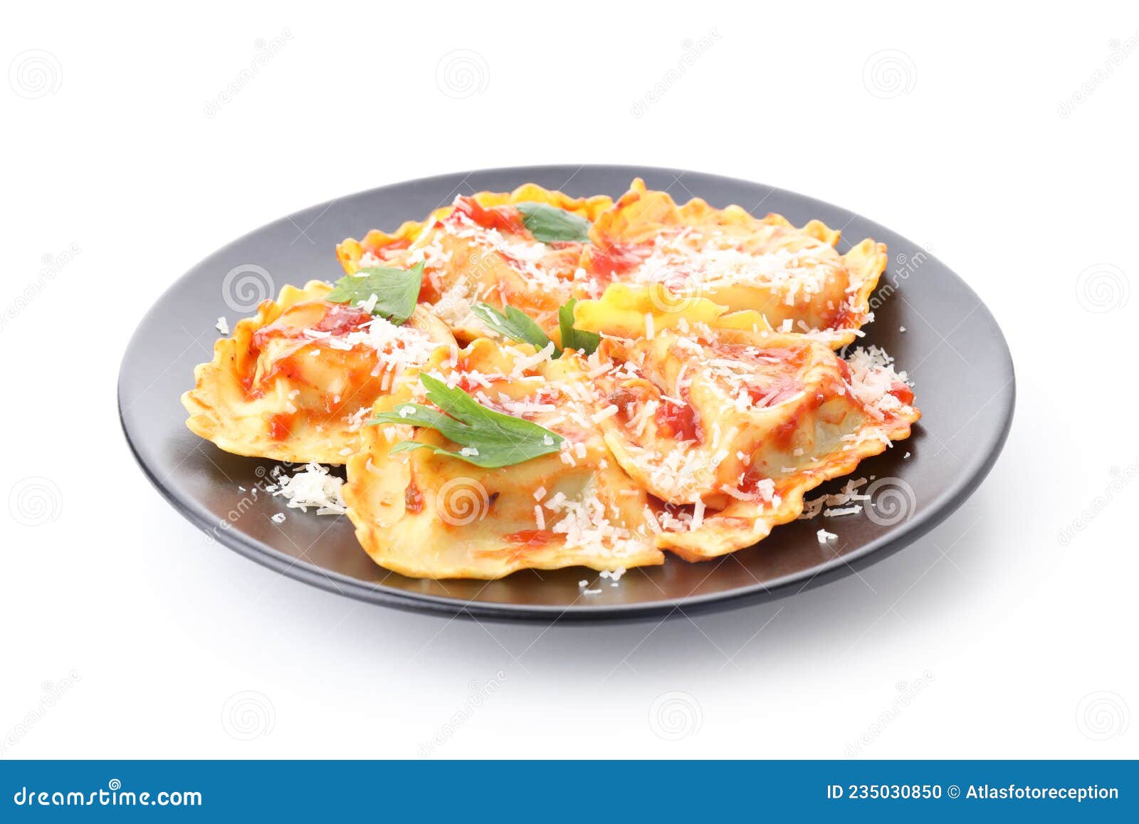 Plate with Delicious Ravioli Isolated on White Background Stock Photo ...