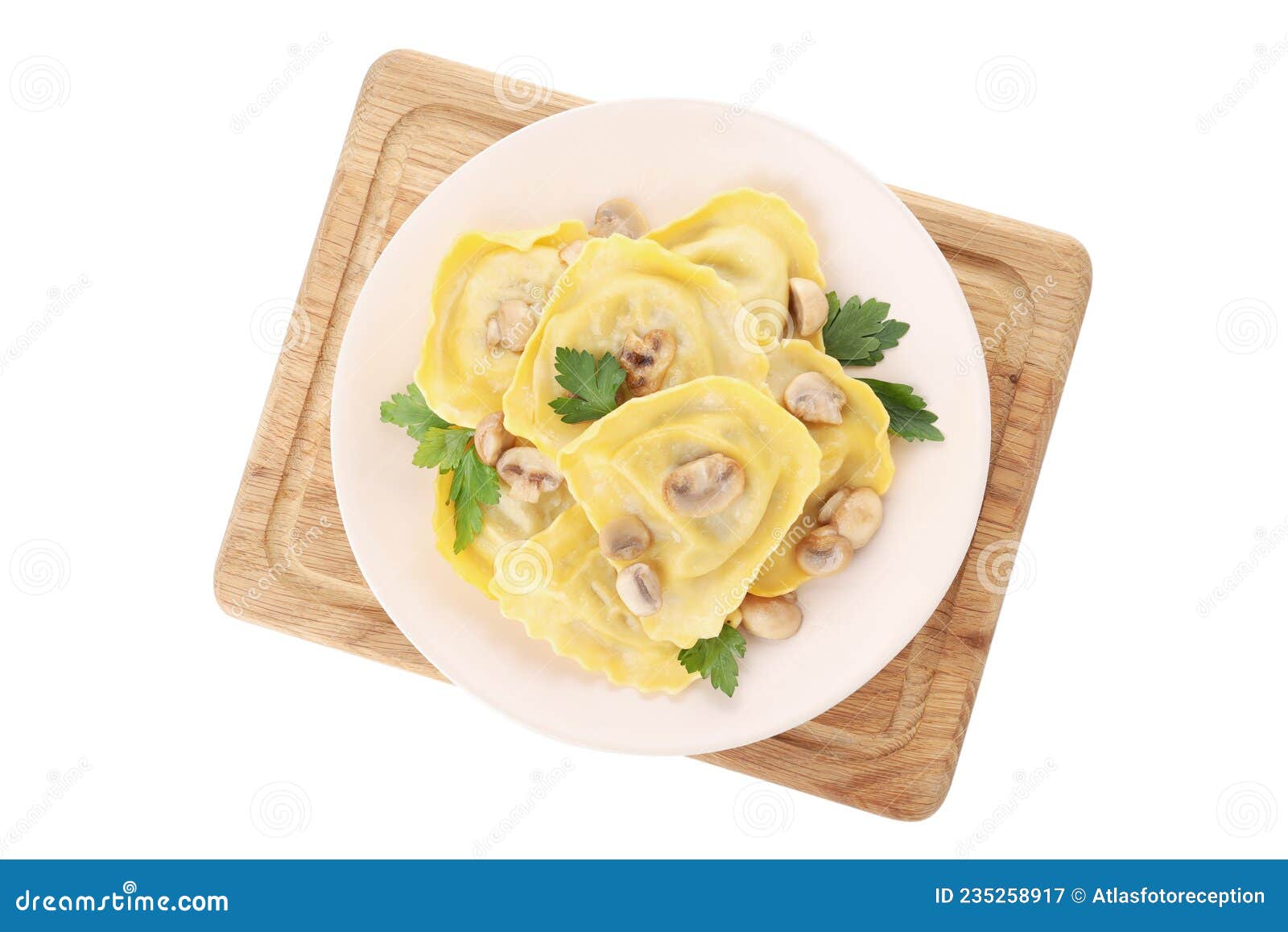 Plate with Delicious Ravioli Isolated on White Background Stock Image ...