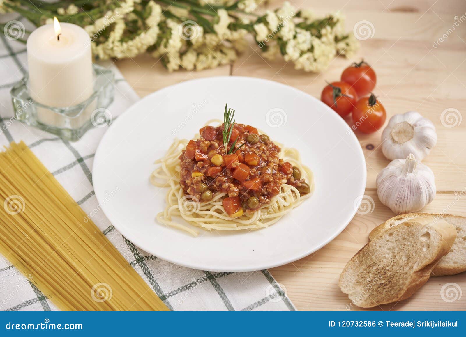 A Plate of Spaghetti on the Table Stock Photo - Image of meal ...
