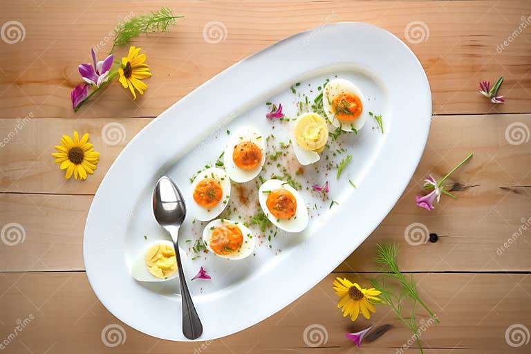 Plate of Deviled Eggs with a Serving Spoon Stock Photo - Image of ...