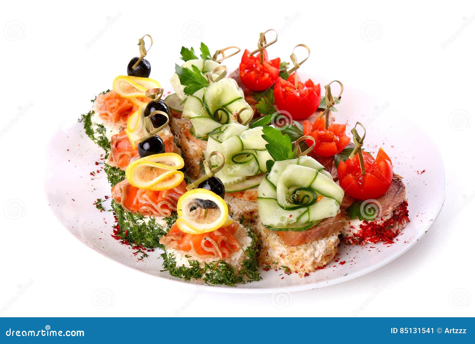 Plate of different canapes stock image. Image of delicious - 85131541