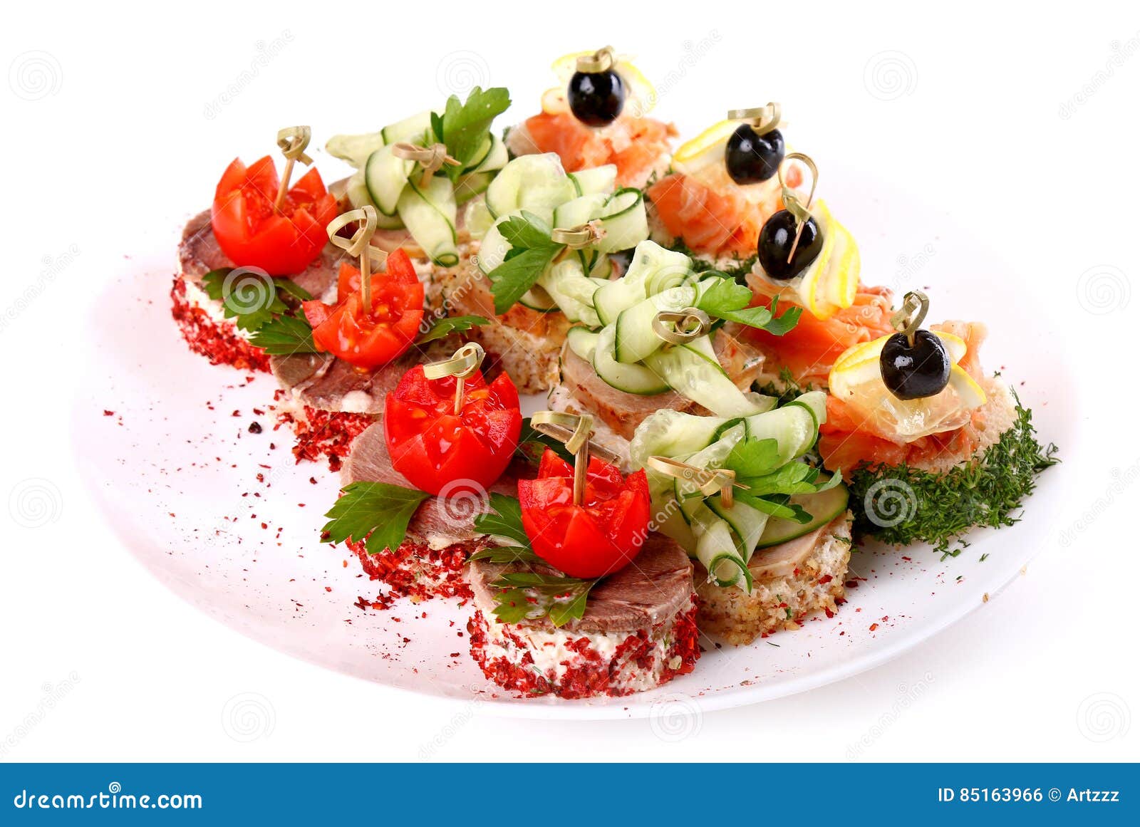 Plate of different canapes stock photo. Image of cucumber - 85163966