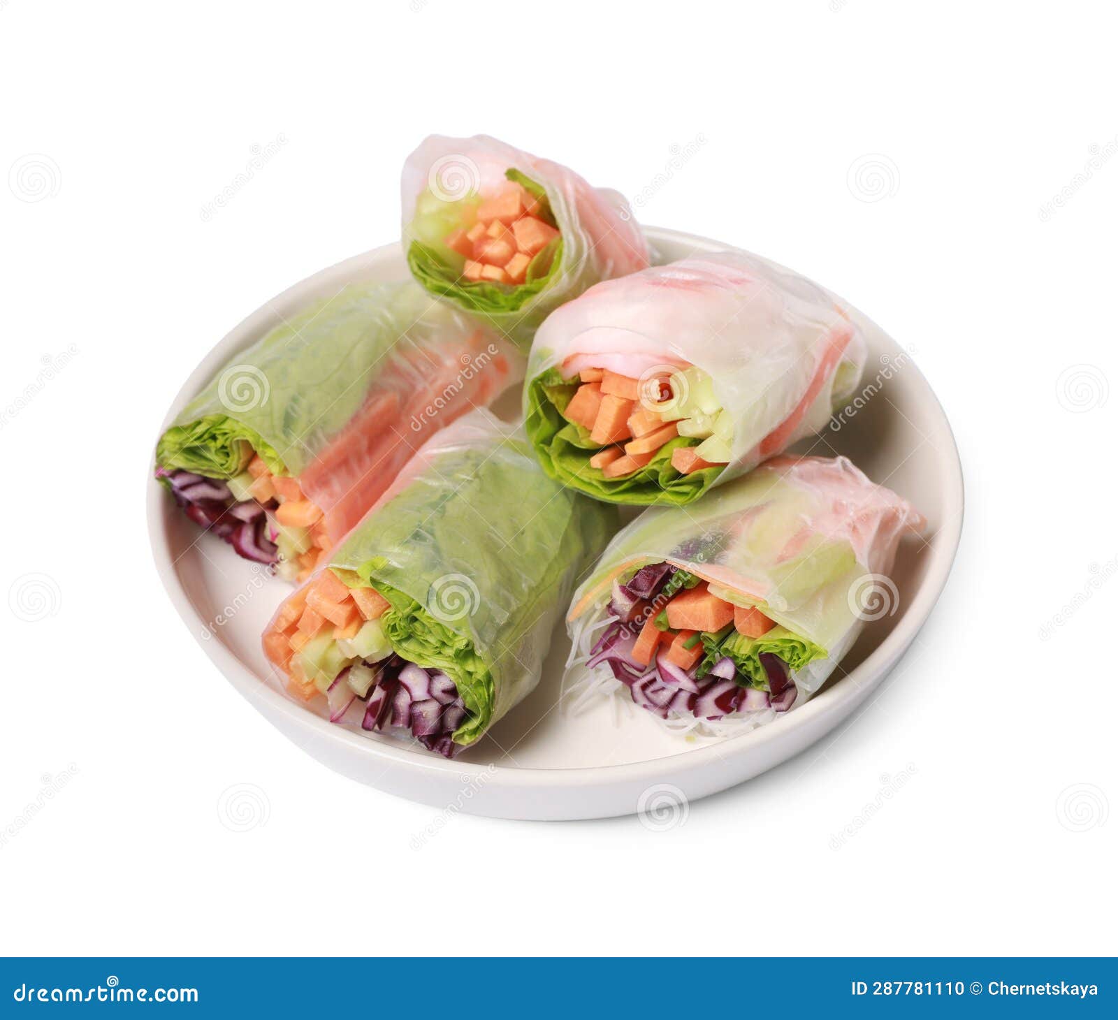 Plate of Different Delicious Spring Rolls Wrapped in Rice Paper ...