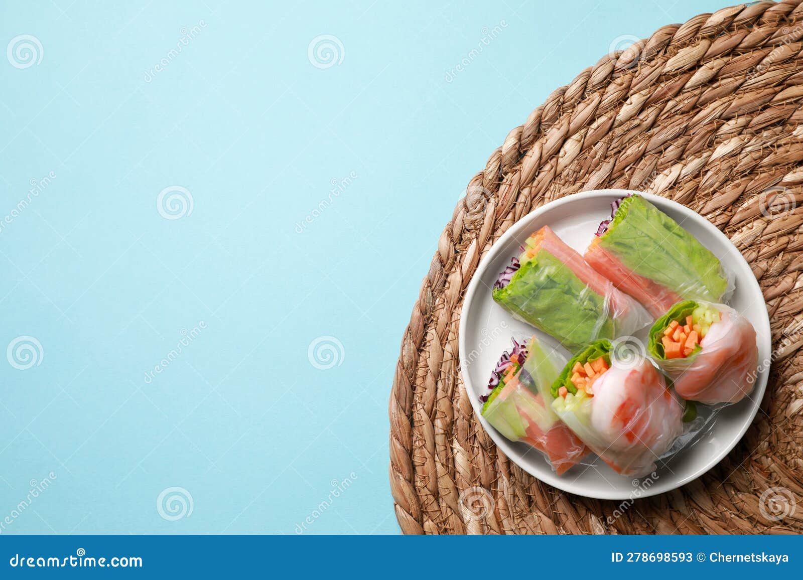 Plate of Different Delicious Spring Rolls Wrapped in Rice Paper on ...