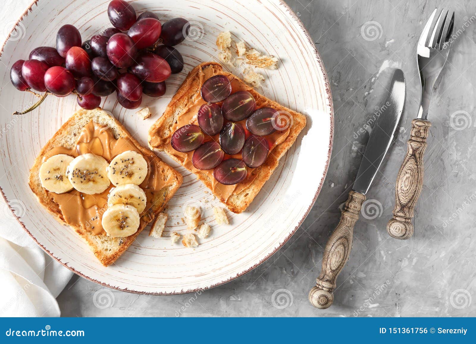 Plate with Different Delicious Toasts on Table Stock Photo - Image of ...