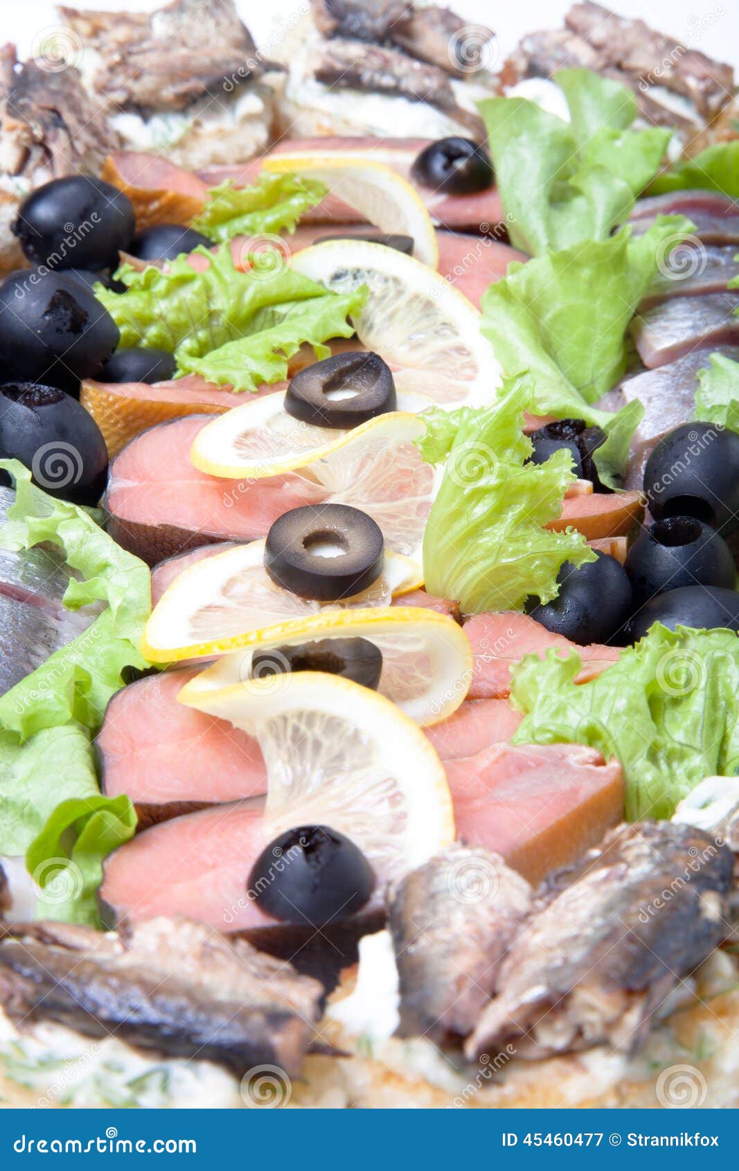 Plate with Different Fish Delicacies Isolated on White Background ...