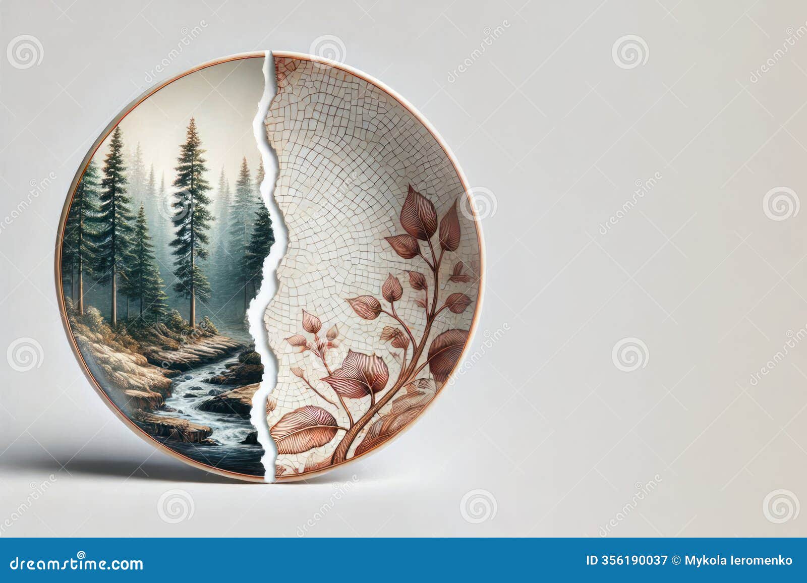 A Plate Divided into Nature and Mosaics. Space for Text. Stock Image ...