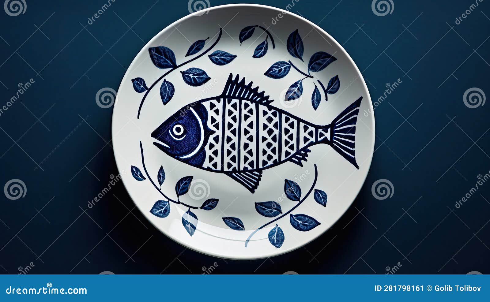 A Plate with a Drawing of a Fish on it Stock Illustration ...