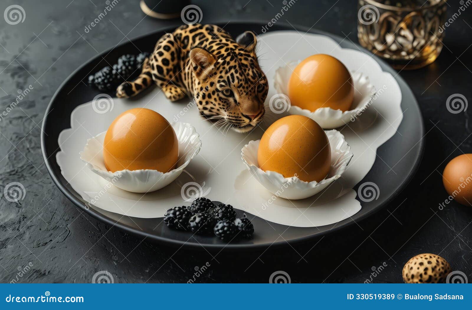 Plate with Eggs and Leopard on it Stock Illustration - Illustration of ...