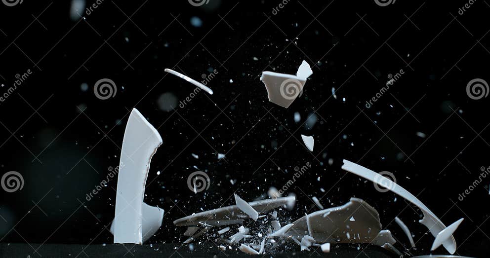 Plate Falling and Exploding on Black Background Stock Image - Image of ...