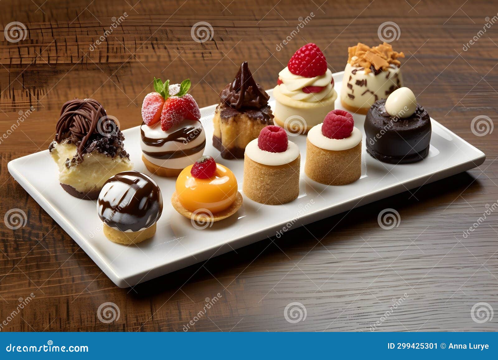 A Plate Filled with an Assortment of Cute Mini Desserts Stock ...
