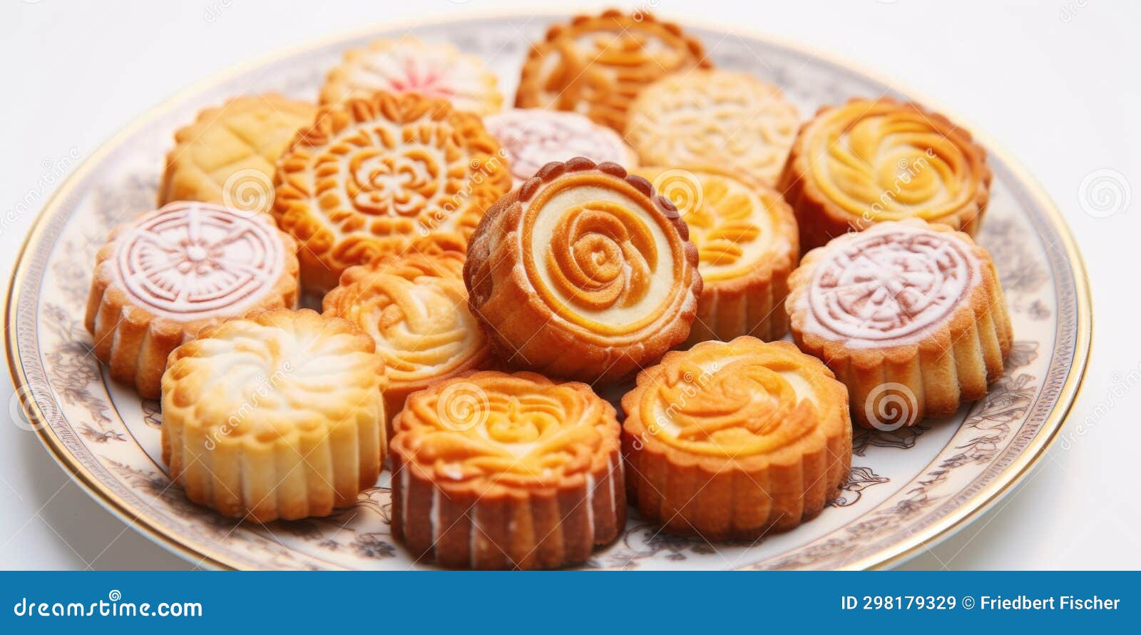 A Plate Filled with Different Kinds of Moon Cakes Stock Image - Image ...