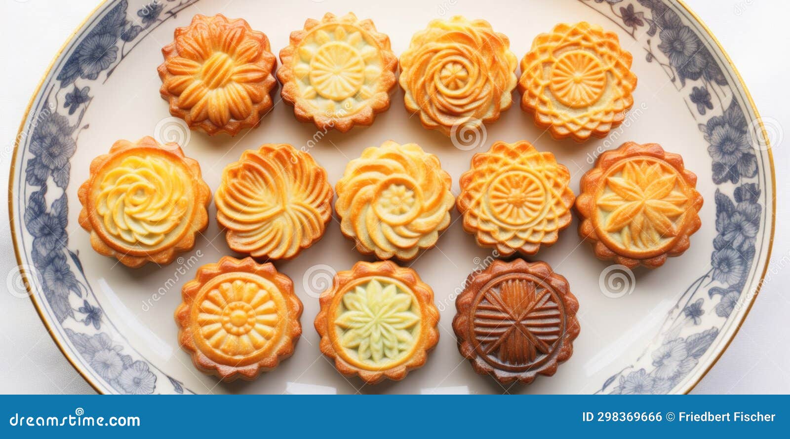 A Plate Filled with Different Kinds of Moon Cakes Stock Photo - Image ...