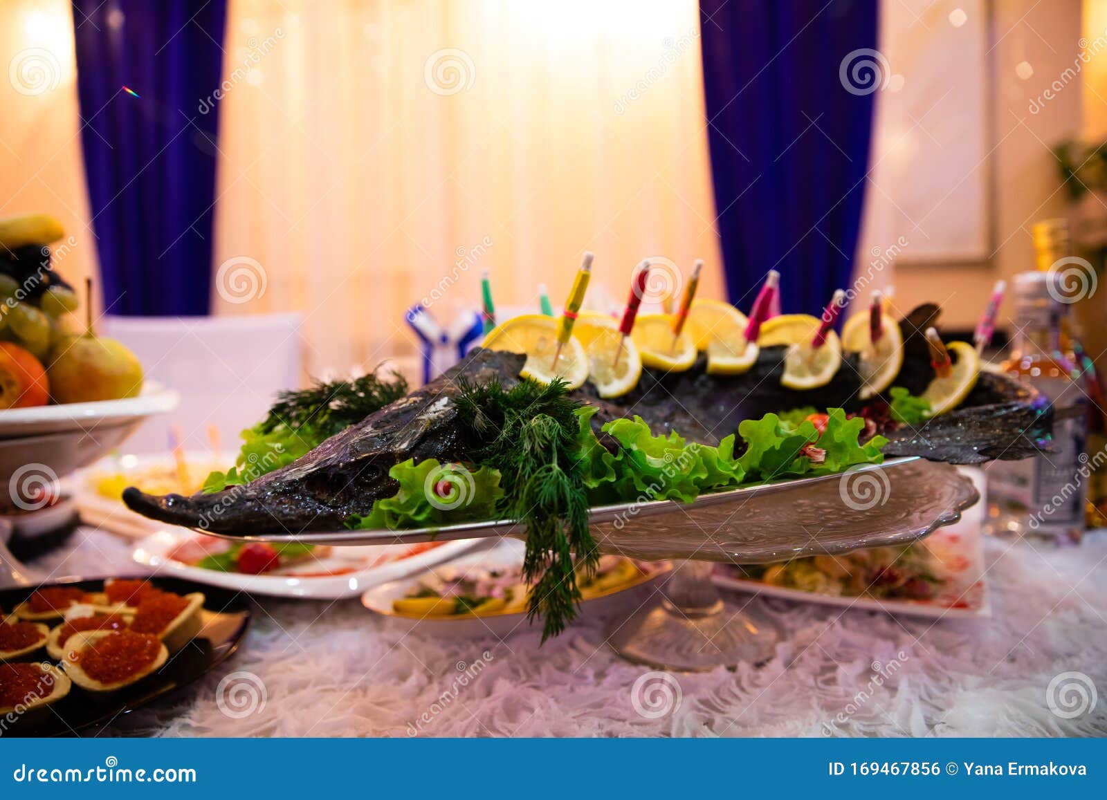 Plate with Fish on Banquet Table Stock Photo - Image of fillet, heat ...