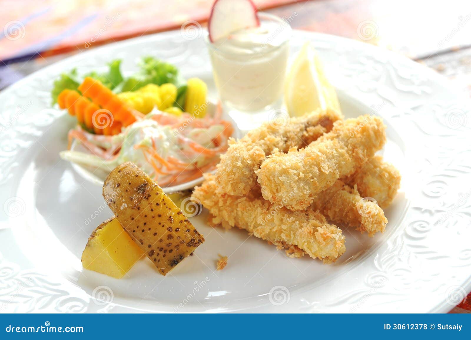 Plate Fish Fingers stock photo. Image of food, grilled - 30612378