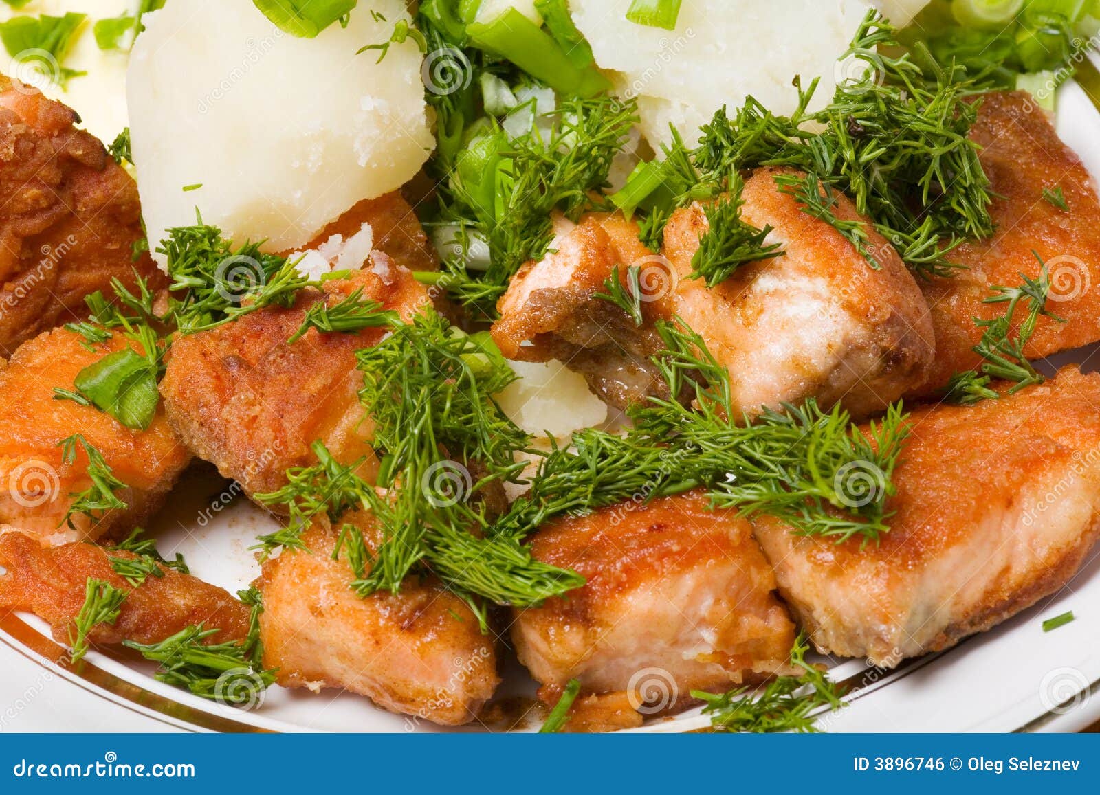 Plate of fish and potato stock photo. Image of closeup - 3896746