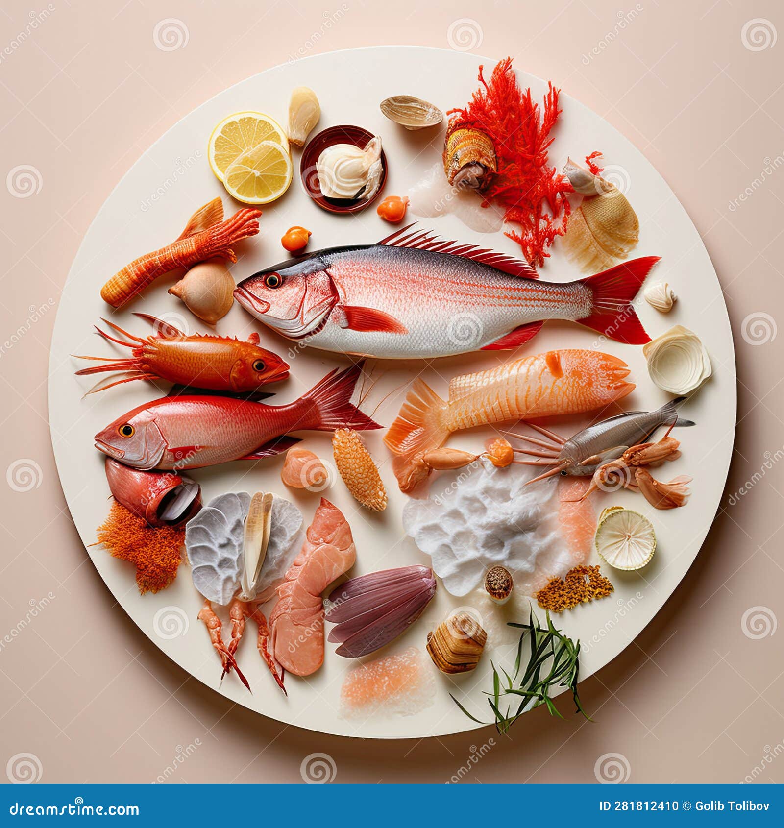 A Plate of Fish and Shellfish on a Plate Stock Illustration ...