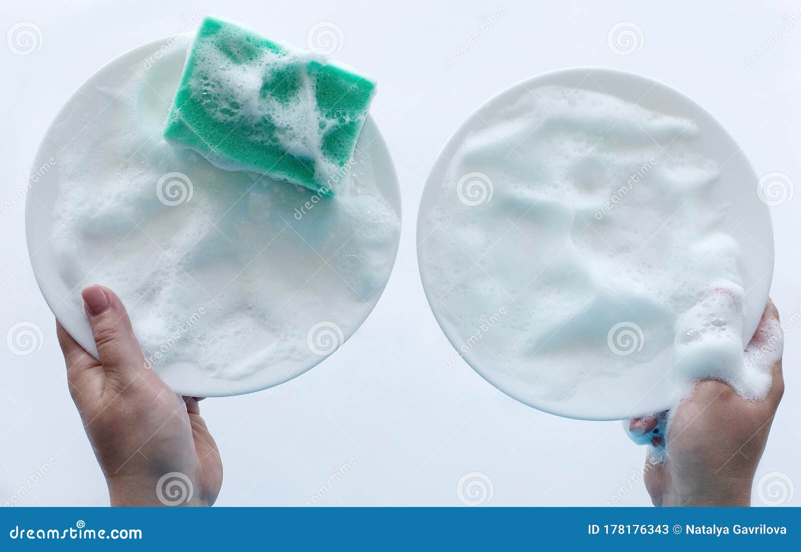 Plate in Foam in Hand, Washing Dishes Stock Image - Image of bowl ...
