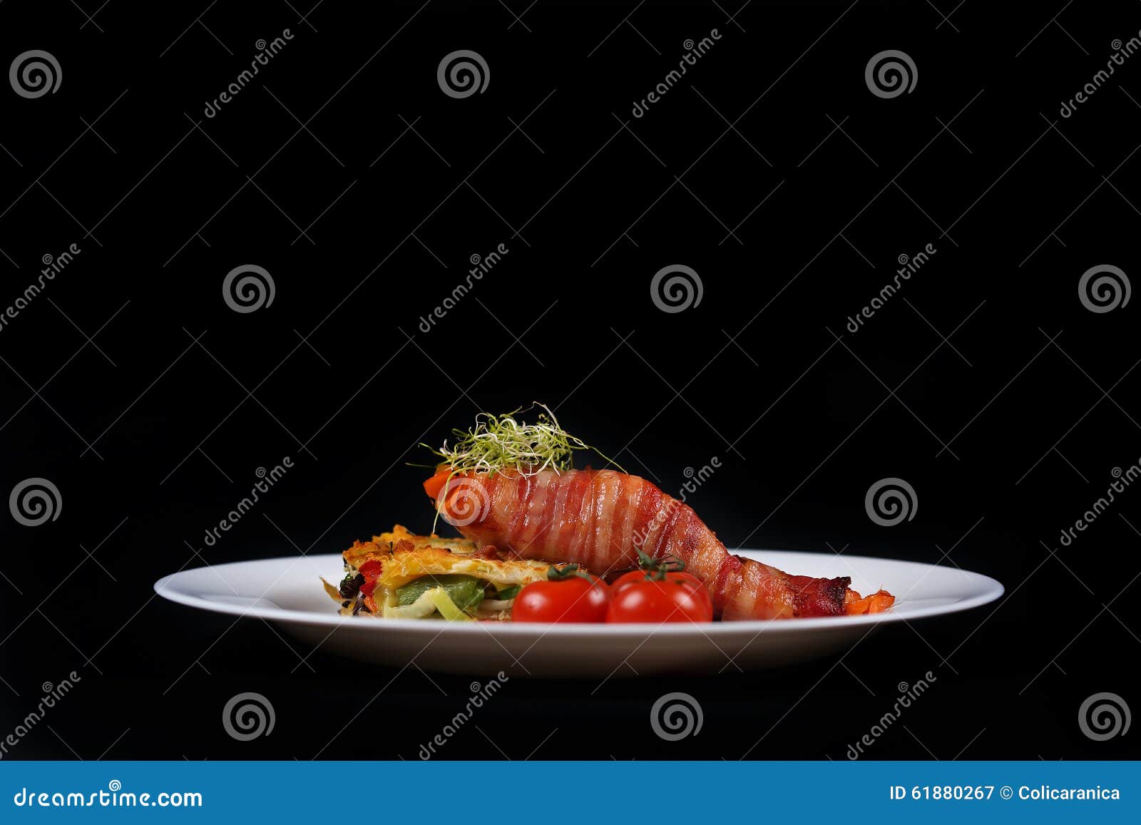 Plate with Food on a Black Background Stock Image - Image of restaurant ...
