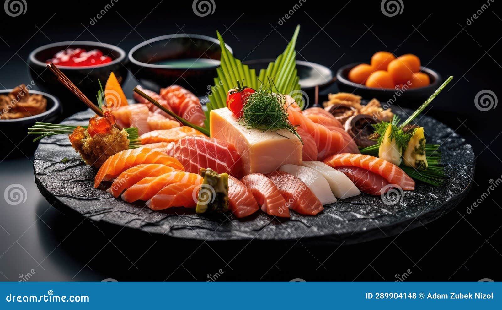 A Plate of Food with Different Types of Fish Stock Illustration ...