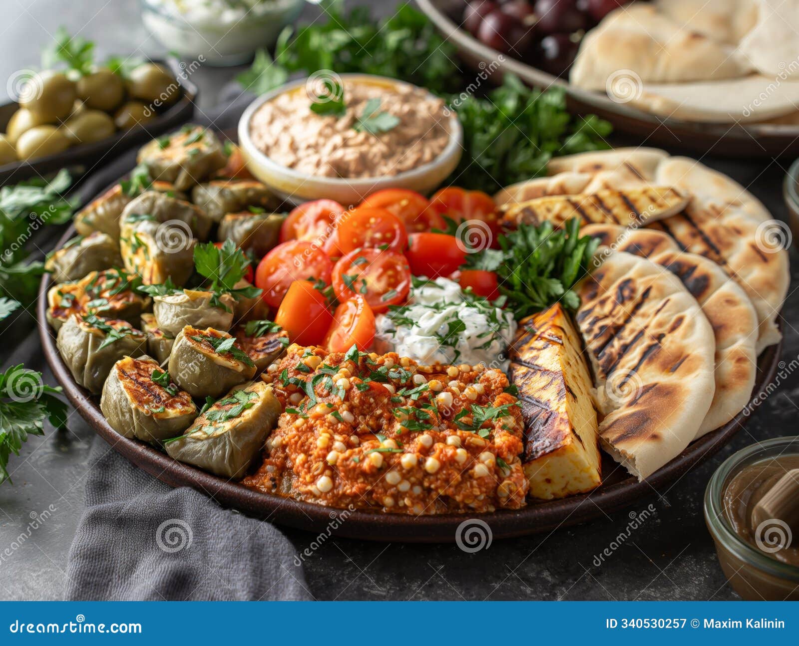A Plate of Food with a Variety of Vegetables and Dips Stock Image ...