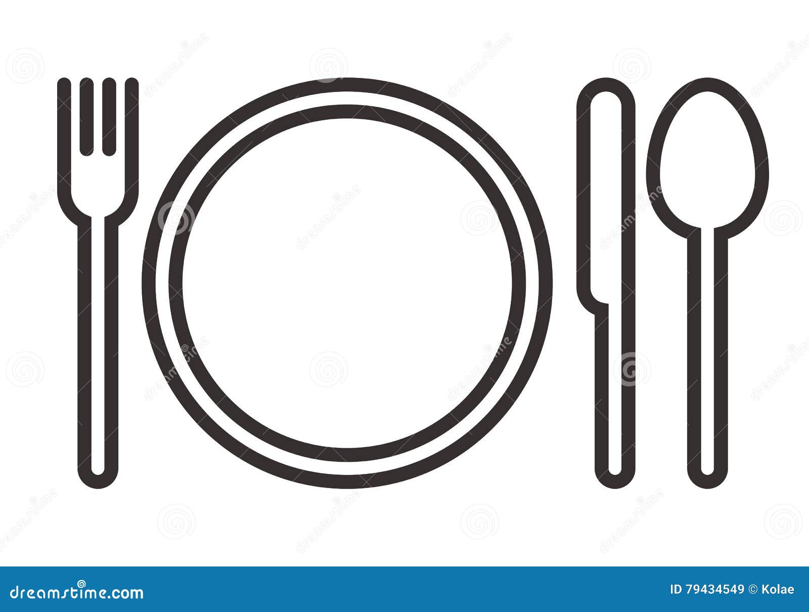 Plate, Fork, Knife, Spoon. Cutlery Icons For Dinner. Set Of Silverware ...
